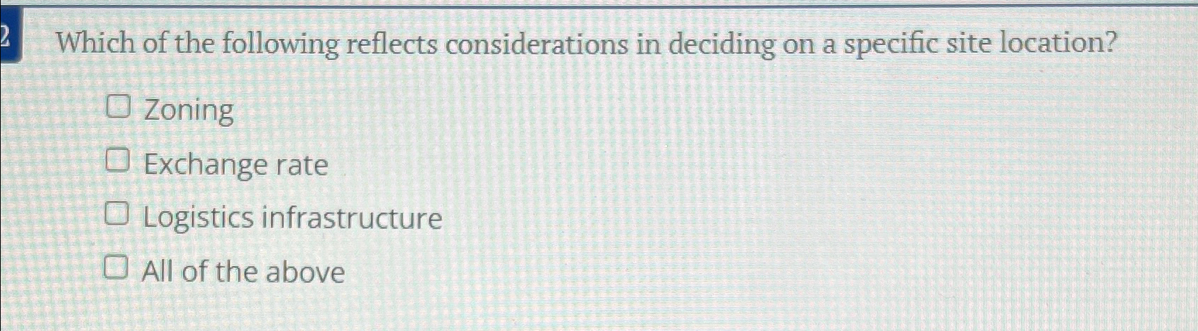 Solved Which of the following reflects considerations in | Chegg.com