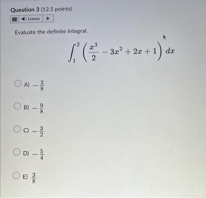 Solved Evaluate the definite integral. ∫12(2x3−3x2+2x+1)dx | Chegg.com