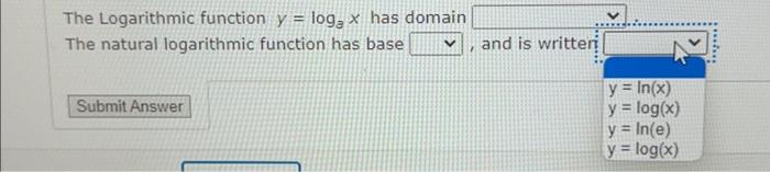 Solved The Logarithmic function y=logax has domain. The | Chegg.com