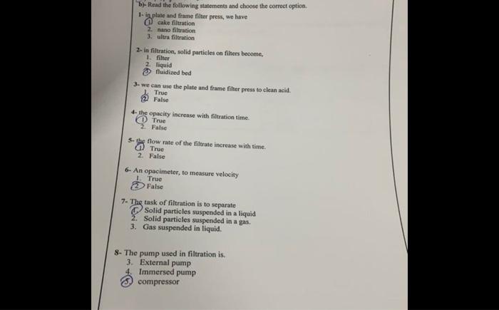 Solved b)- Read the following statements and choose the | Chegg.com