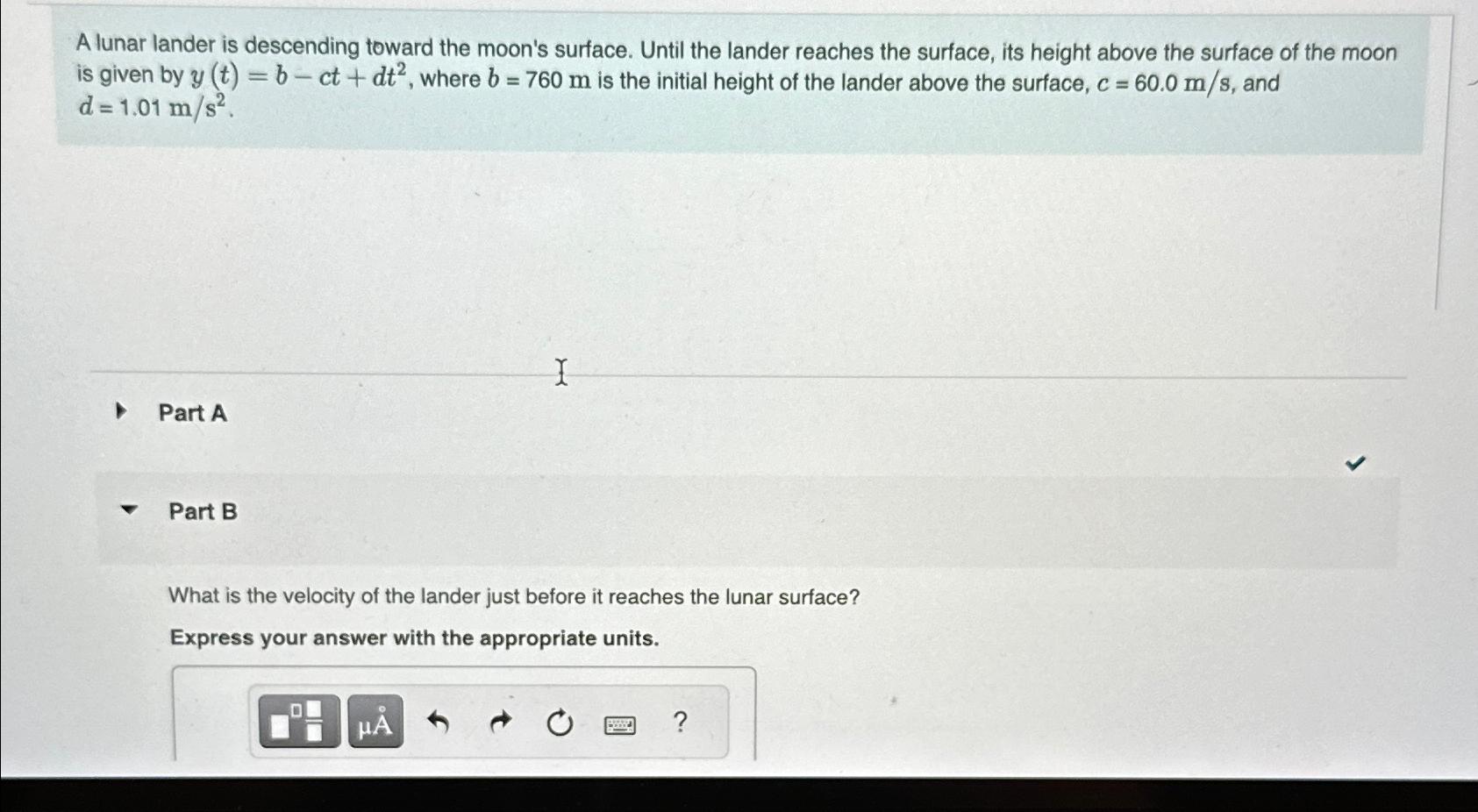 Solved A lunar lander is descending toward the moon's | Chegg.com
