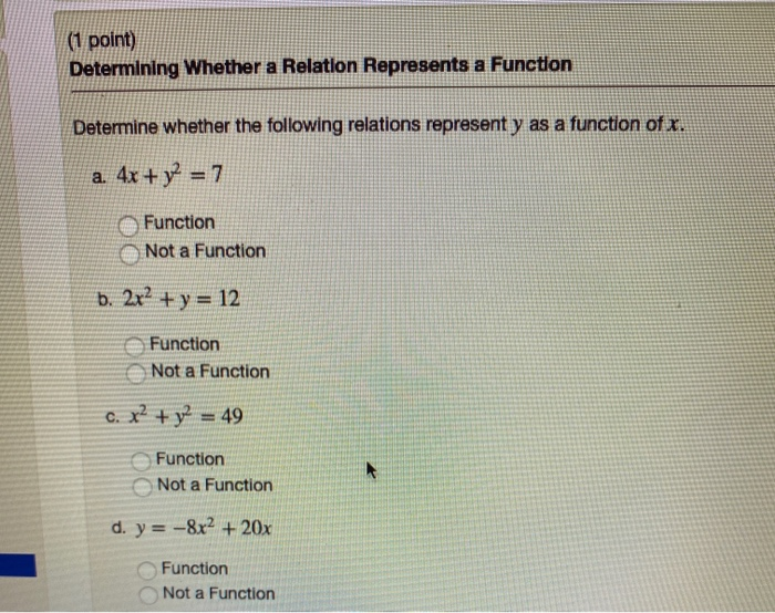 Solved 1 Point Determining Whether A Relation Represents A