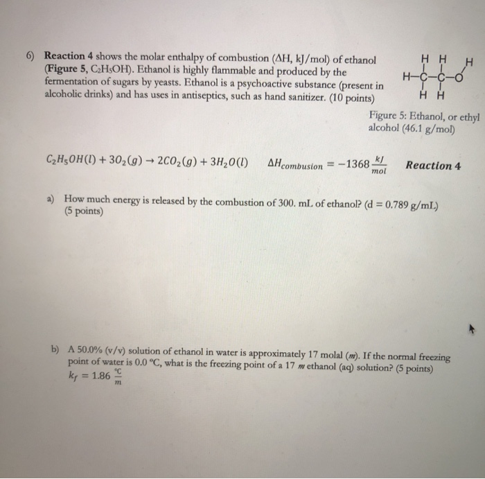 Solved 6 Reaction 4 shows the molar enthalpy of combustion | Chegg.com