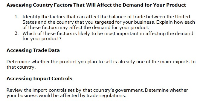 Solved Assessing Country Factors That Will Affect the Demand | Chegg.com