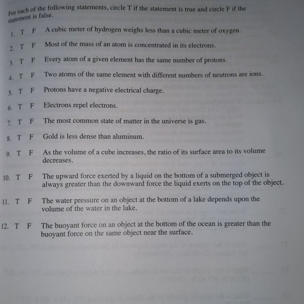 Solved h of the following statements, circle T if the | Chegg.com