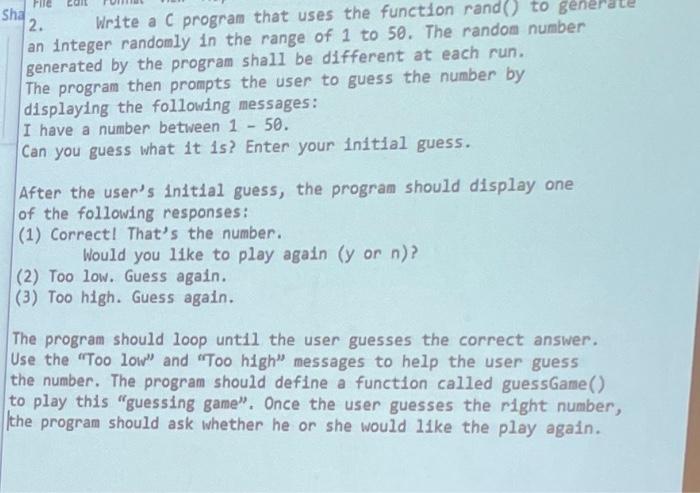 Solved Wette a C program that uses the function rand) to | Chegg.com