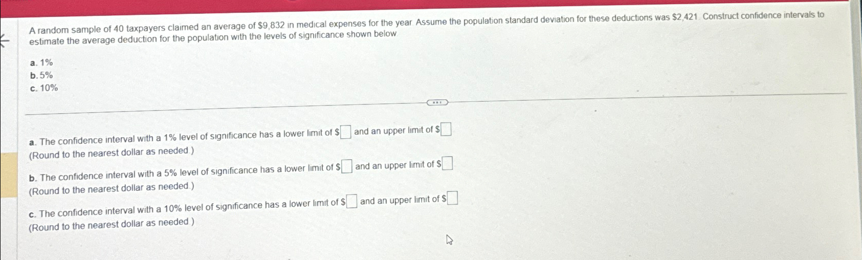 Solved estimate the average deduction for the population | Chegg.com