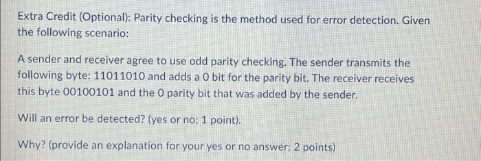 Solved Extra Credit (Optional): Parity checking is the | Chegg.com