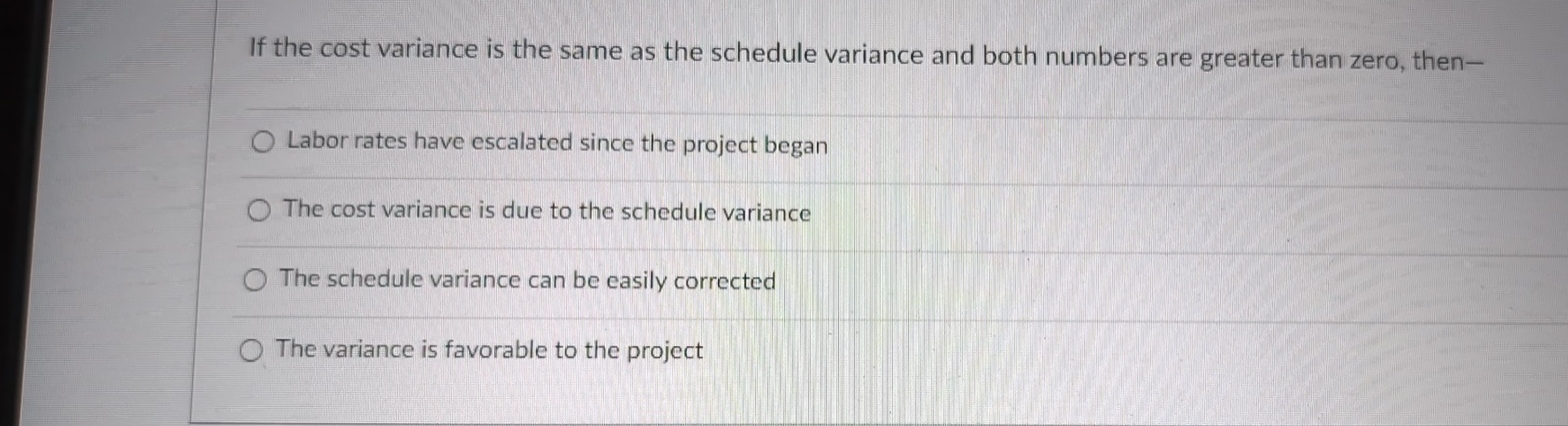 Solved If the cost variance is the same as the schedule | Chegg.com