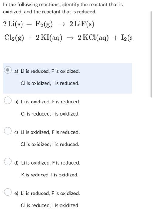 Solved In the following reactions, identify the reactant | Chegg.com