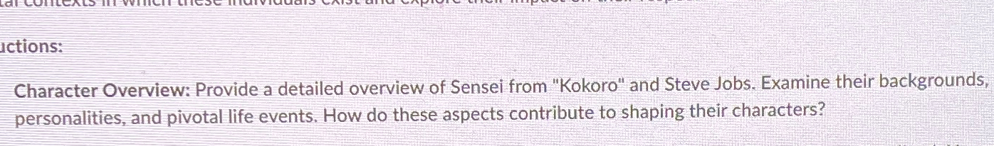 Solved Character Overview: Provide a detailed overview of | Chegg.com