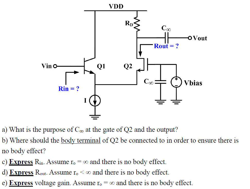 Solved a) ﻿What is the purpose of C∞ ﻿at the gate of Q2 ﻿and | Chegg.com
