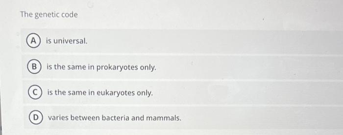 Solved The genetic code is universal. is the same in | Chegg.com