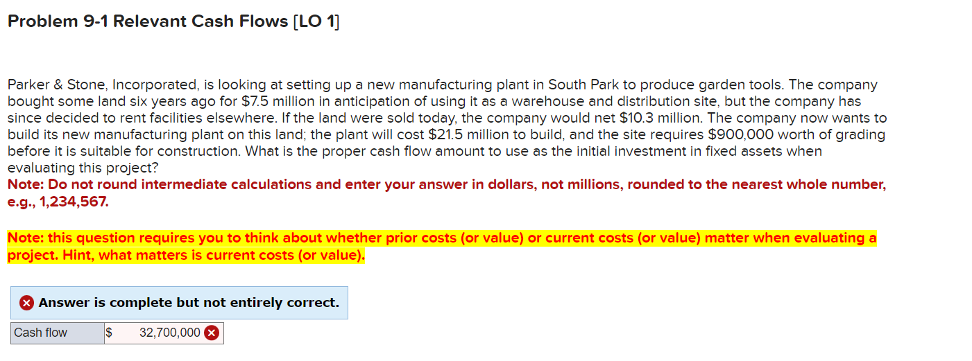 Solved Problem 9-1 ﻿Relevant Cash Flows [LO 1]Parker & | Chegg.com