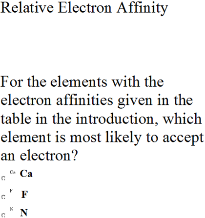 Solved Relative Electron Affinity F or the elements with | Chegg.com