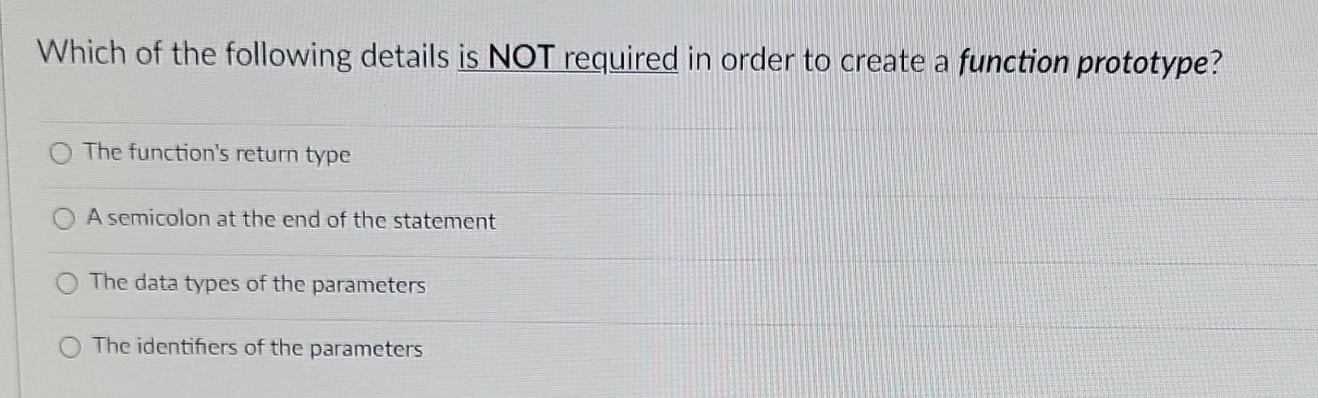 Solved Which of the following details is NOT required in | Chegg.com