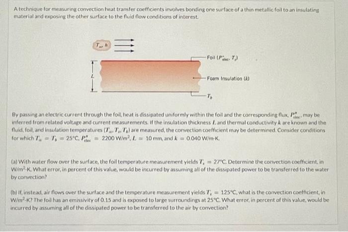 Solved A Technique For Measuring Convection Heat Transfer