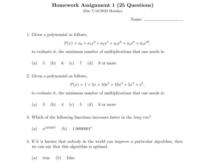 Solved Homework Assignment 1 (25 Questions) (Due 7/10/2023 | Chegg.com