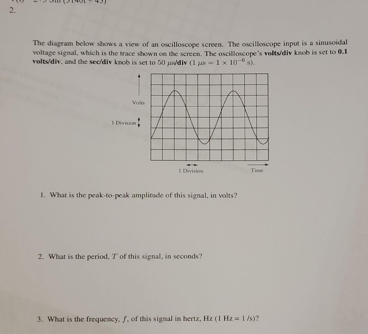 Solved The diagram below shows a view of an oscilloscope | Chegg.com