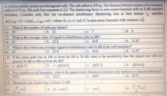 A cellular mobile system uses hexagonal cells. The | Chegg.com