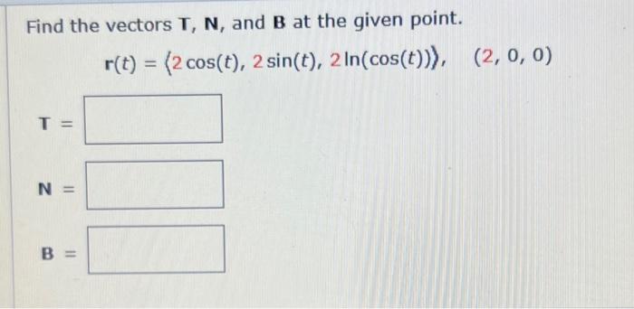 Solved Find The Vectors T N And B At The Given Point