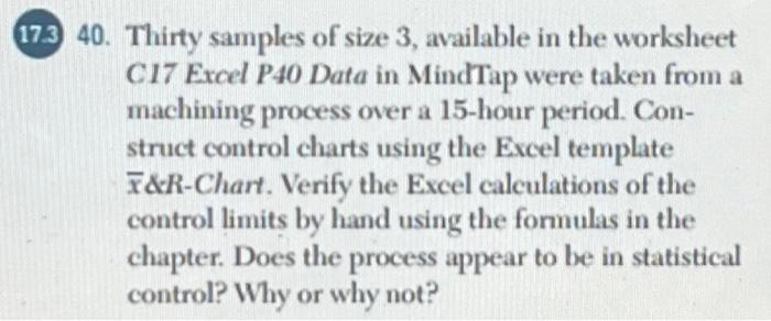 Solved 40. Thirty samples of size 3 , available in the | Chegg.com