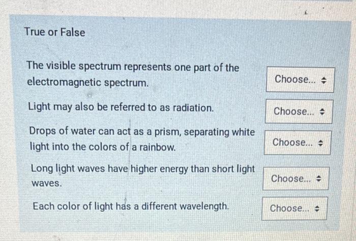 Solved The visible spectrum represents one part of the | Chegg.com