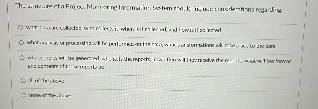 Solved The Structure Of A Project Monitoring Information