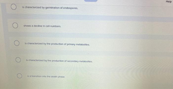 Solved Late log phase of the bacterial growth curve Multiple | Chegg.com