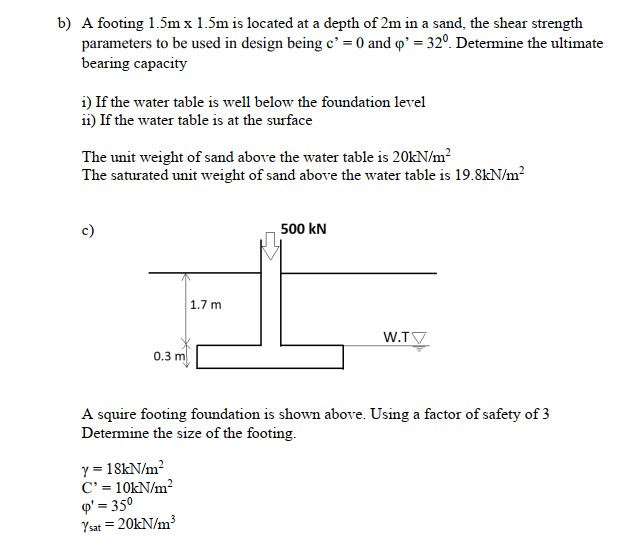 Solved b1.5m×1.5m is ﻿located at ﻿a depth of 2 m in ﻿a sand, | Chegg.com