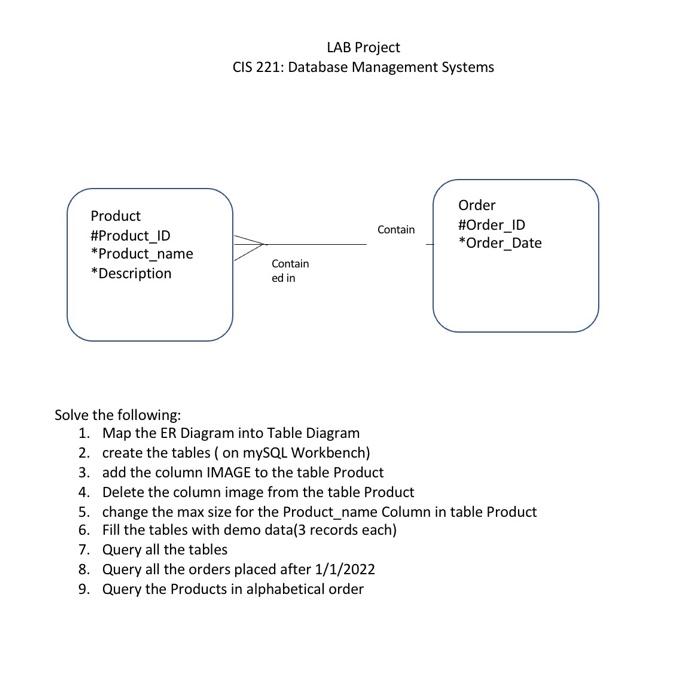 Solved LAB Project CIS 221: Database Management Systems | Chegg.com