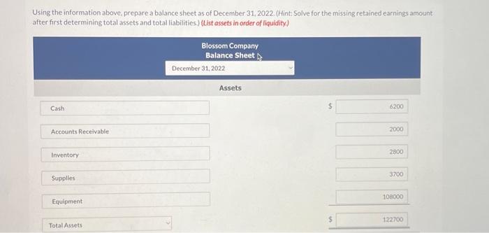 Solved The following information is available for Blossom | Chegg.com