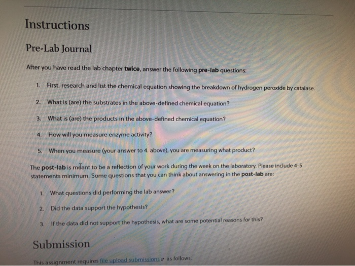 Solved Instructions Pre-Lab Journal After you have read the | Chegg.com
