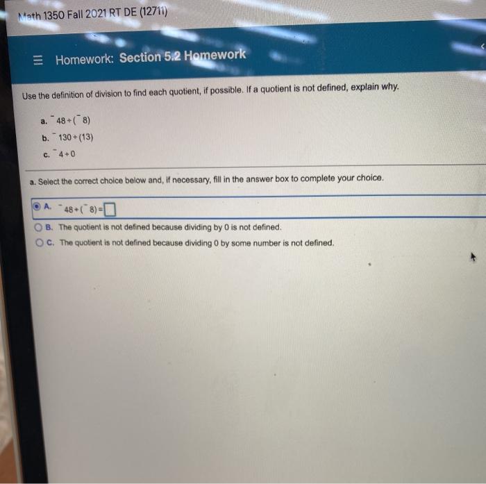 Solved Math 1350 Fall 2021 RT DE (12711) Homework: Section | Chegg.com