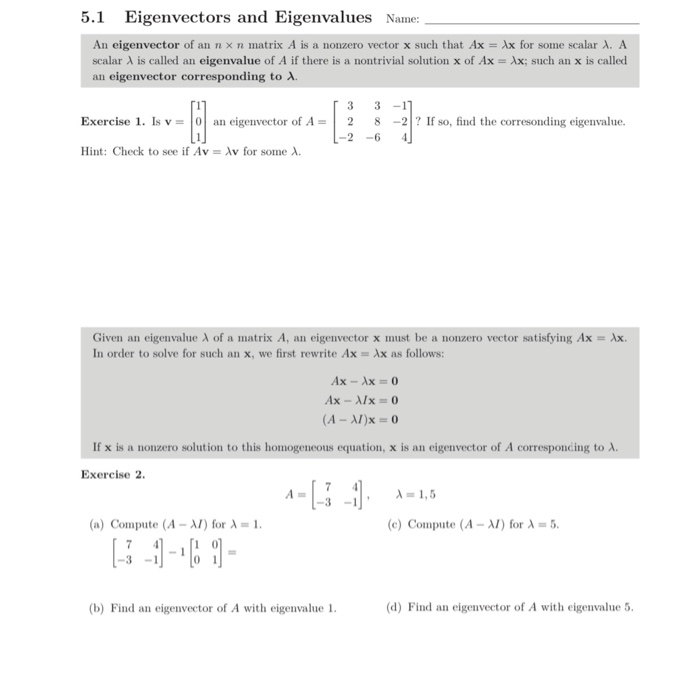 Solved 5.1 Eigenvectors and Eigenvalues Name: An eigenvector | Chegg.com