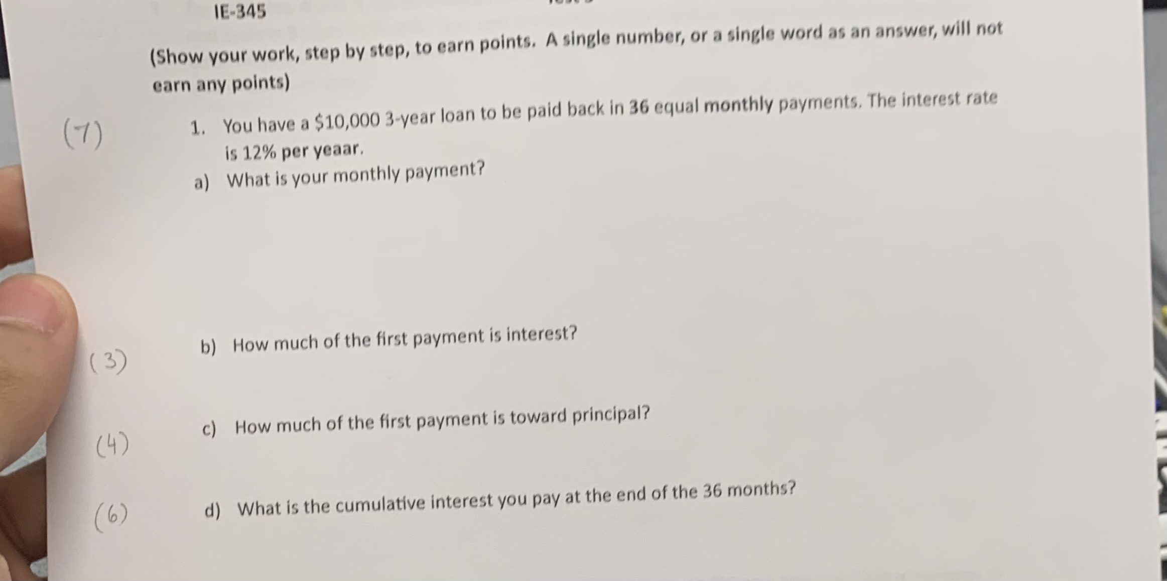 Solved (Show your work, step by step, to earn points. A | Chegg.com