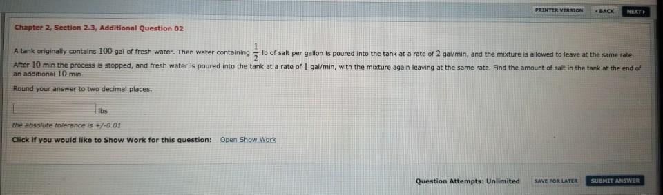 Solved PRINTER VERSTON BACK NEXT Chapter 2, Section 2.3, | Chegg.com