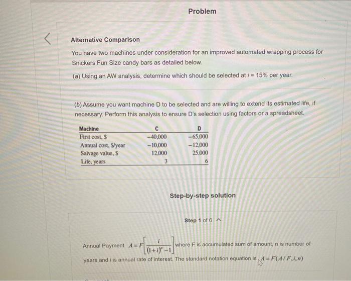 Solved Problem Alternative Comparison You have two machines | Chegg.com