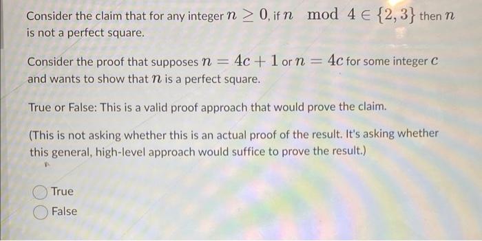 Solved Consider the claim that for any integer n≥0, if | Chegg.com