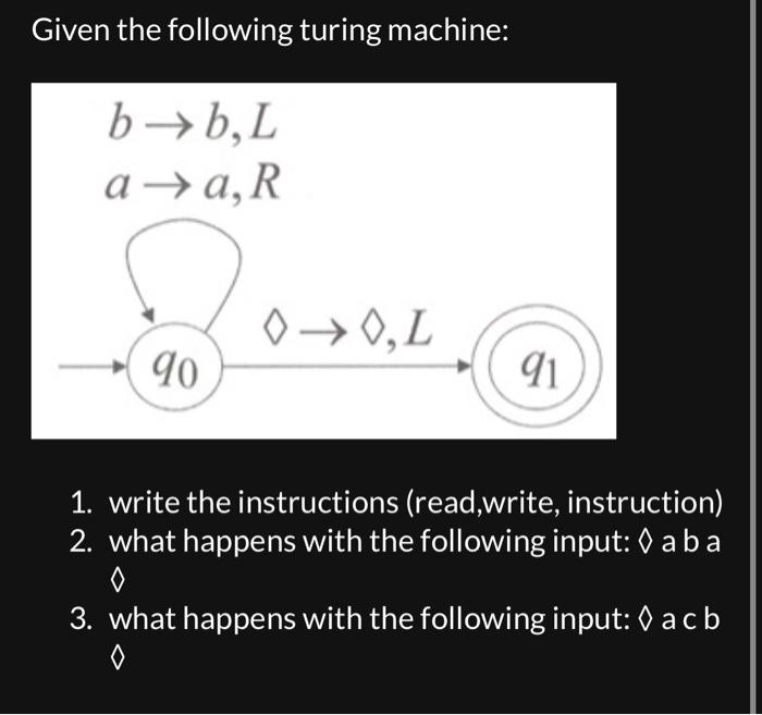 Solved Given the following turing machine: 1. write the | Chegg.com
