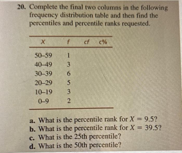 Solved 20. Complete the final two columns in the following | Chegg.com