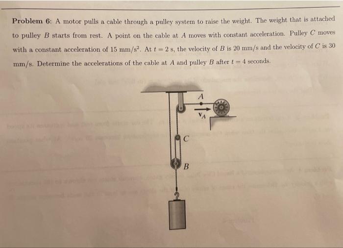 Solved Problem 6: A motor pulls a cable through a pulley | Chegg.com
