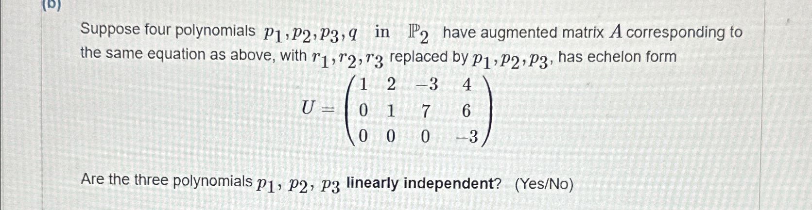Solved Suppose four polynomials p1,p2,p3,q ﻿in P2 ﻿have | Chegg.com
