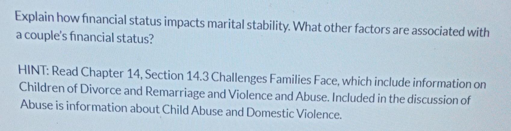Explain how financial status impacts marital | Chegg.com