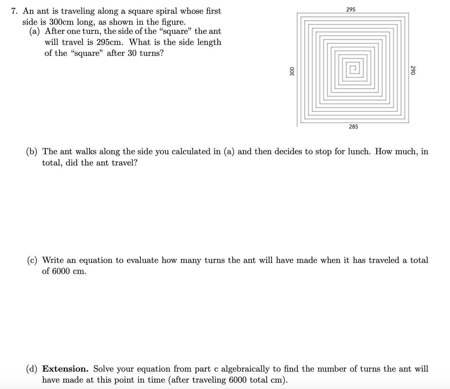 Solved 7. ﻿An ant is traveling along a square spiral whose | Chegg.com
