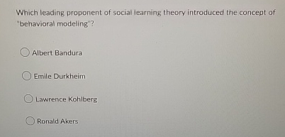Solved Which leading proponent of social learning theory | Chegg.com