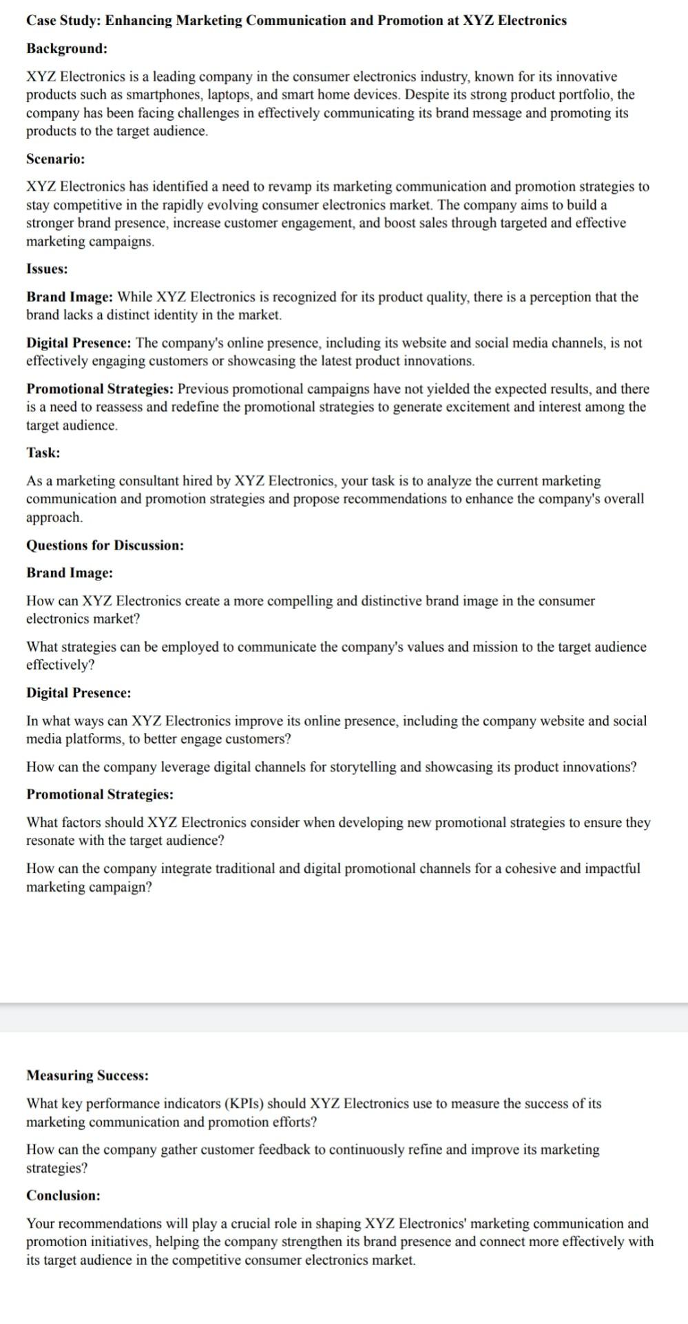 Solved Case Study: Enhancing Marketing Communication and | Chegg.com