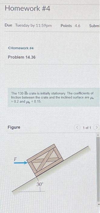 Solved The 130 -Ib crate is initiaity stationary. The | Chegg.com