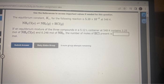 Solved NH4Cl(s) at NH3(g)+HCl(g) If an equilibrium mixture | Chegg.com