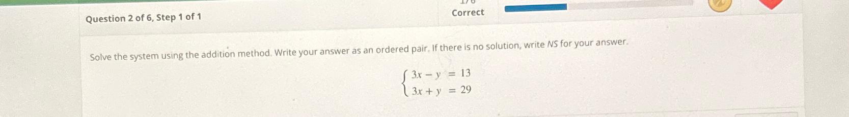 Solved Question 2 ﻿of 6, ﻿Step 1 ﻿of 1CorrectSolve the | Chegg.com